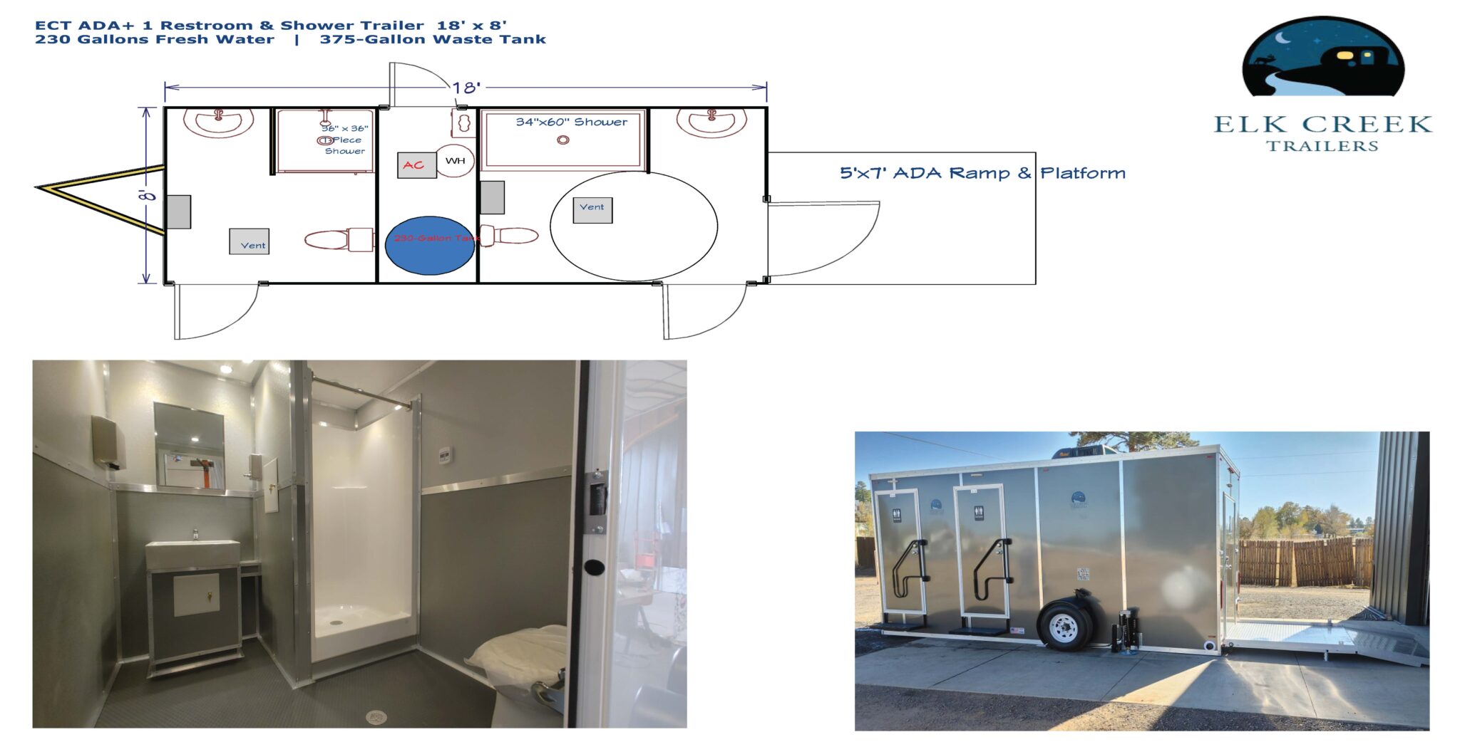 ECT ADA+ 1 Restroom & Shower Trailer 18' x 8' - Elk Creek Trailers